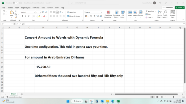 Free Download UAE Dirham (AED) Spell Number MS Excel Addin.