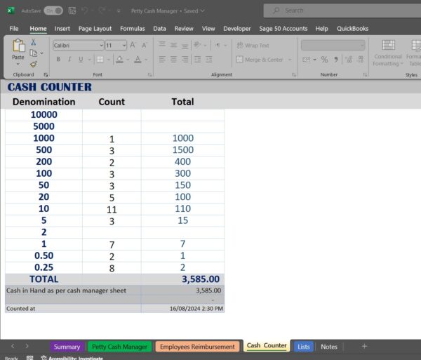 Petty Cash Management template with employee ledger and report